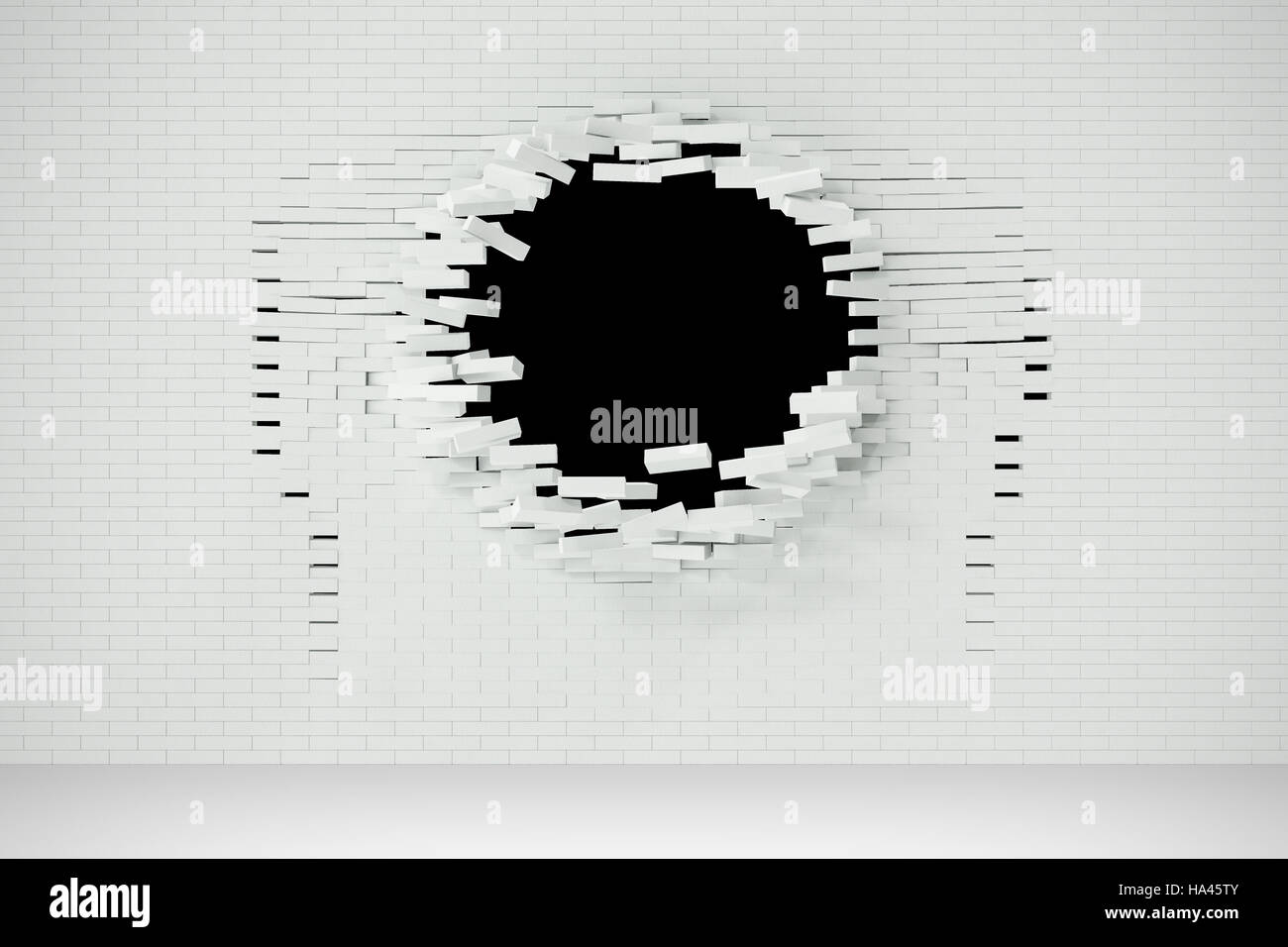 Explosion, destruction of a white brick wall, abstract background for ...