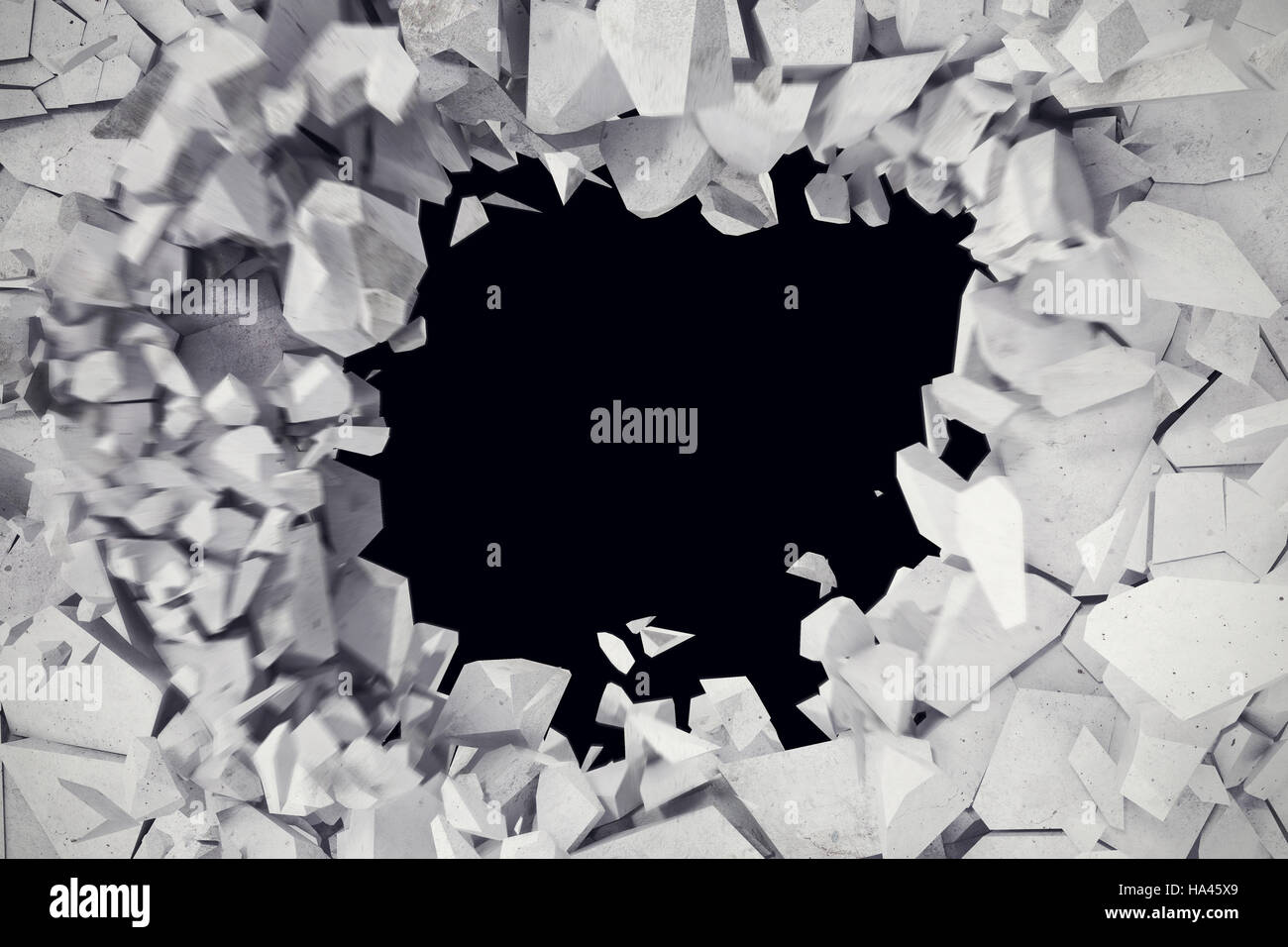 rendering explosion, cracked concrete wall, bullet hole, destruction ...