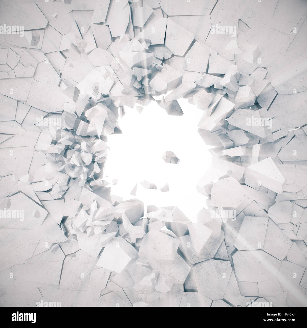 rendering, explosion, broken concrete wall, cracked earth, bullet hole ...