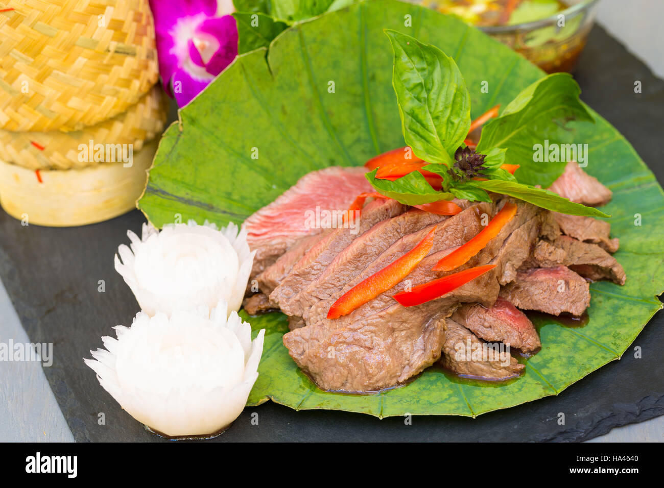 Crying Tiger is a Thai style beef stir-fry with sweet pepper and basil ...