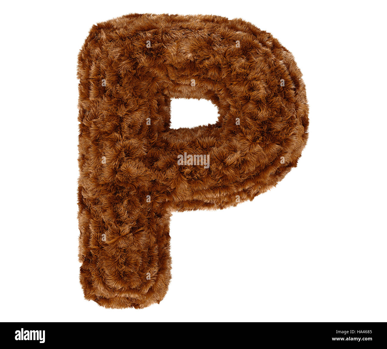 Wild animal brown bushy bear decorative fur alphabet capital letter P ...