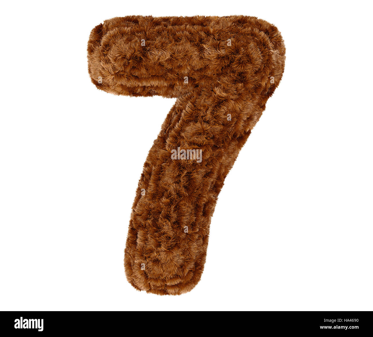 Wild animal brown bushy bear decorative fur alphabet golden digit seven ...