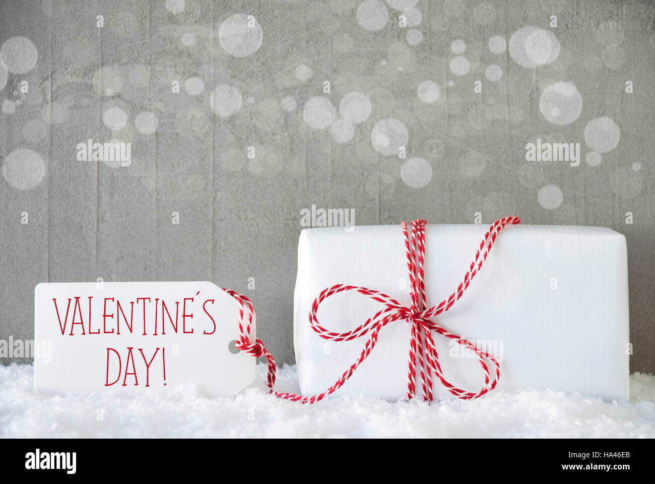 Gift, Cement Background With Bokeh, Text Valentines Day Stock Photo - Alamy