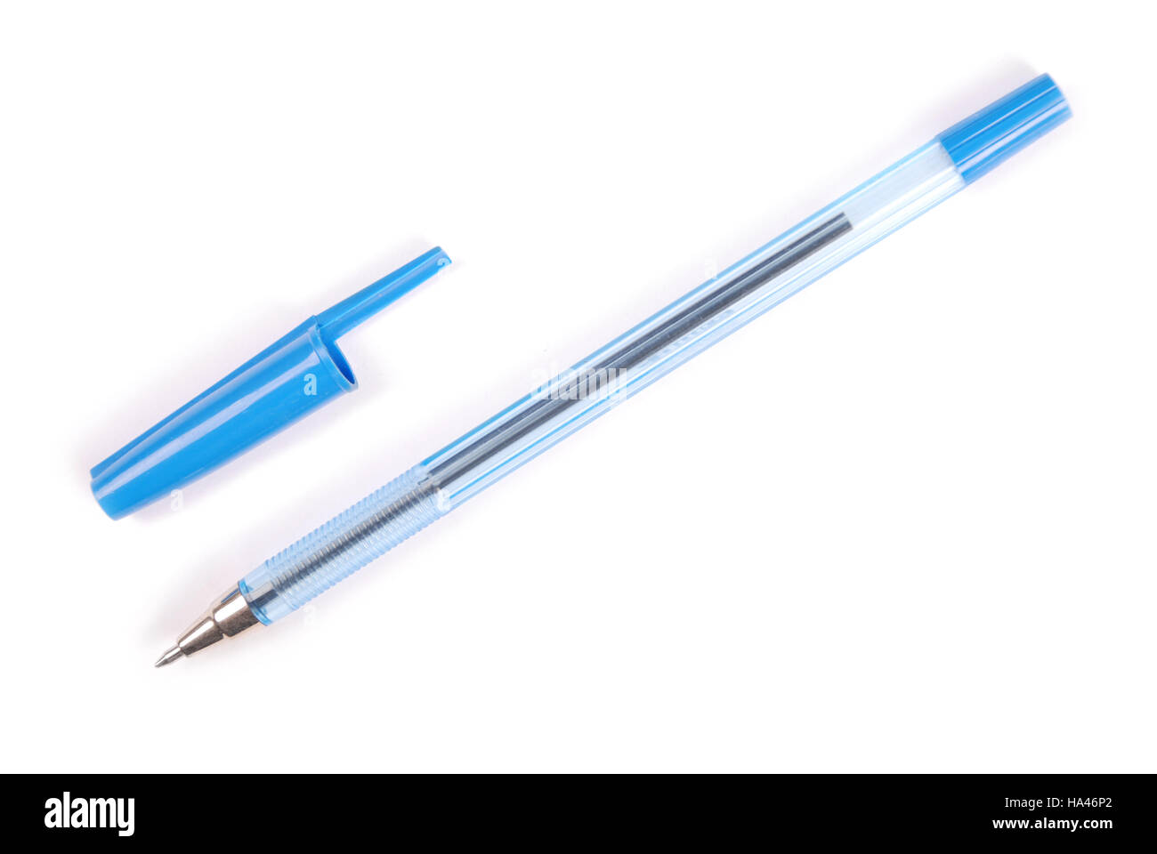 Blue plastic ballpoint pen, isolated on white Stock Photo - Alamy