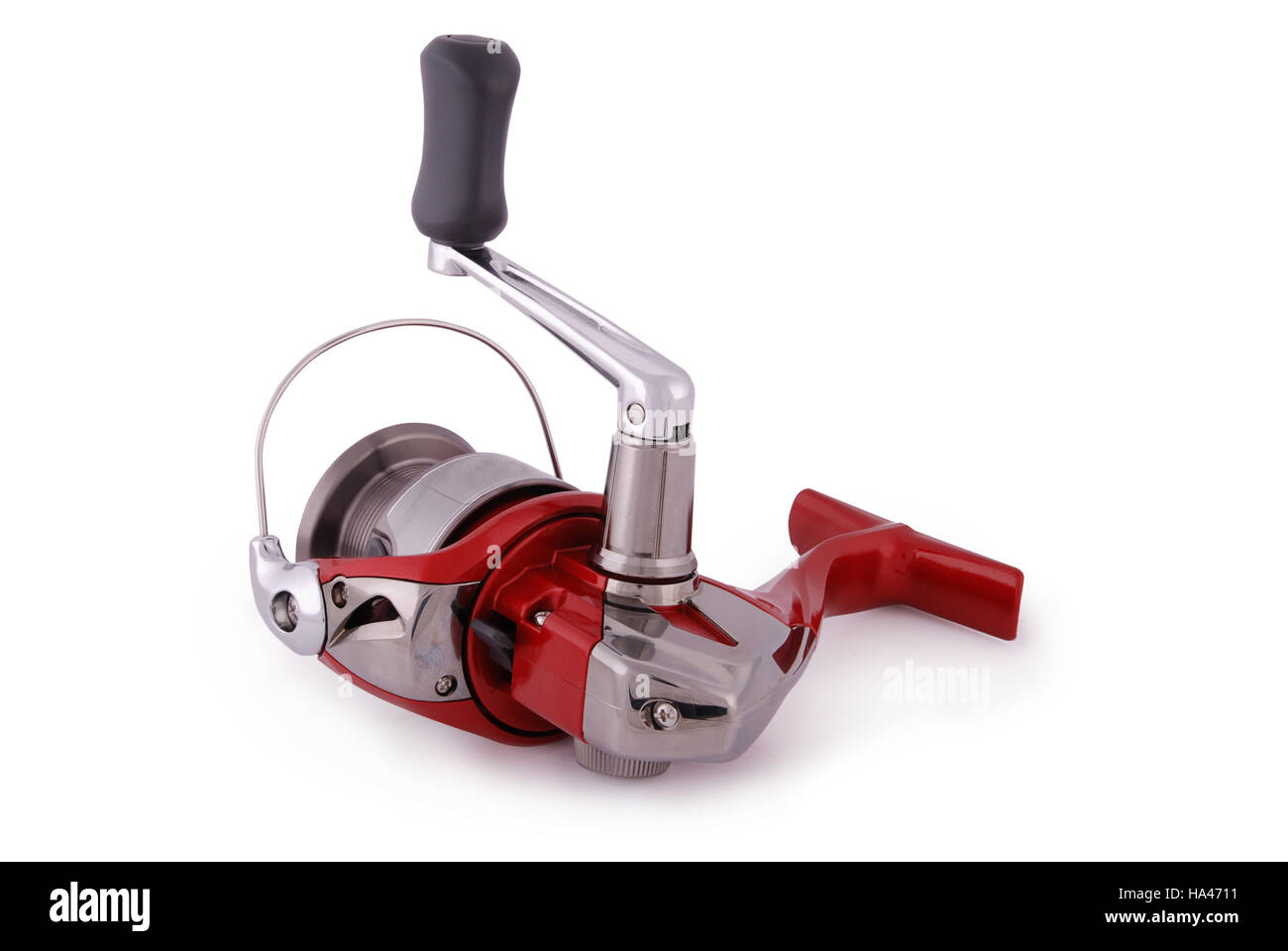 Reel fishing rod isolated on white background. Closeup with clipping ...