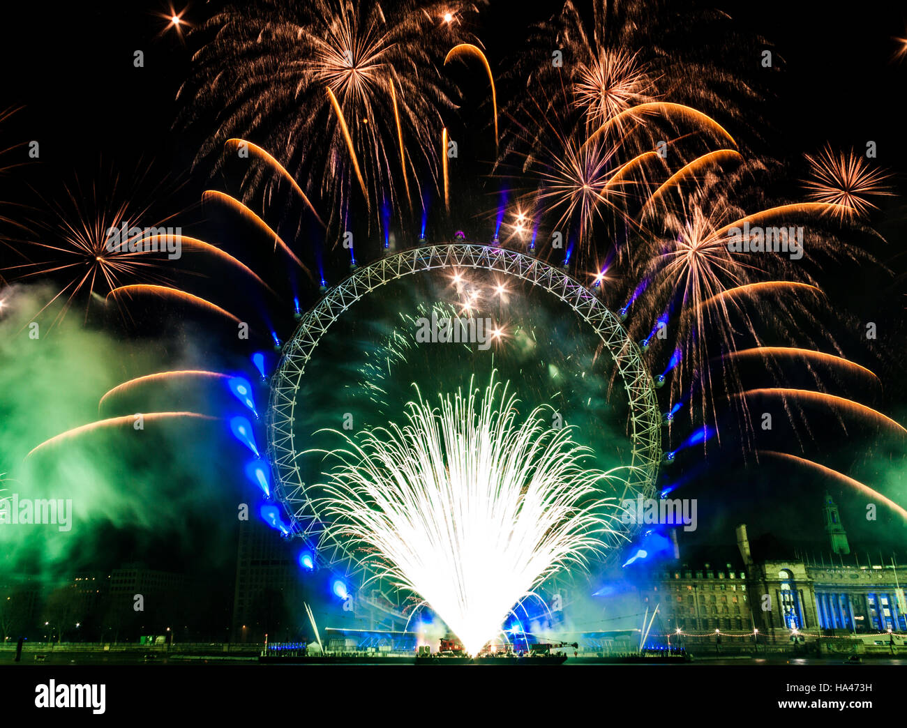 Firework display london wheel hi-res stock photography and images - Alamy