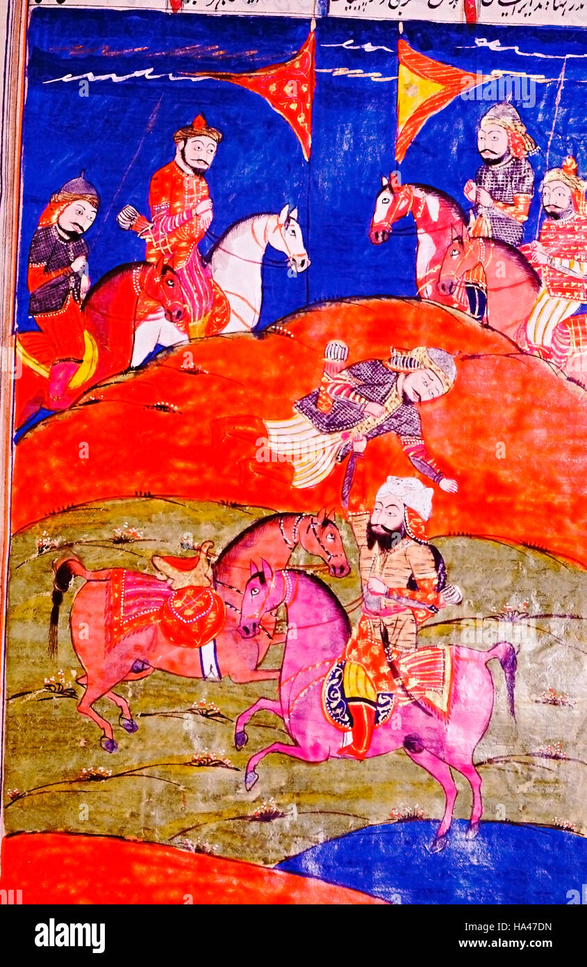 Shahnama or The Book of Kings : The King observes a fight. Epic poem by ...