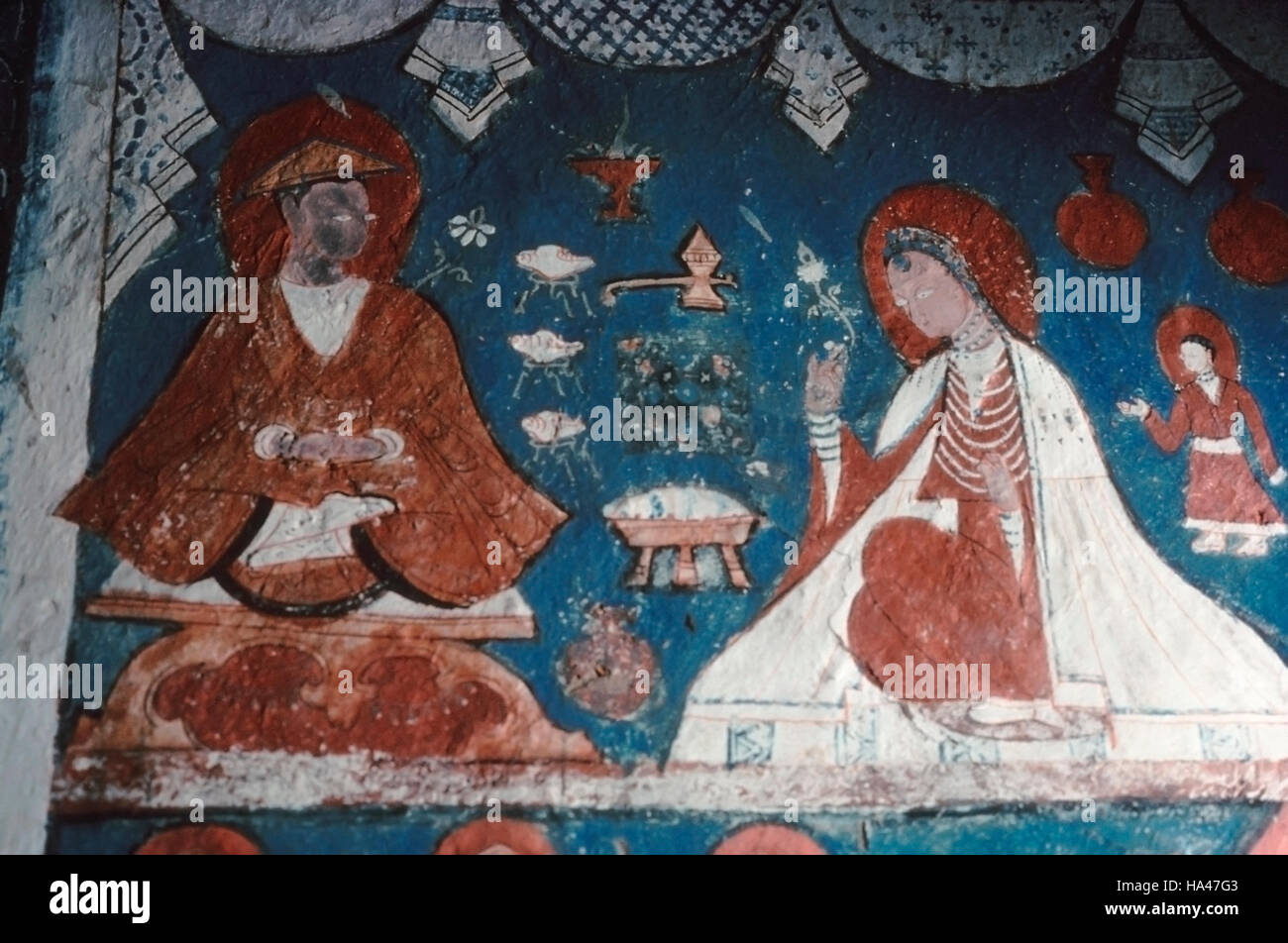 Paintings in the upper room. Alchi monastery. Ladakh, India Stock Photo ...