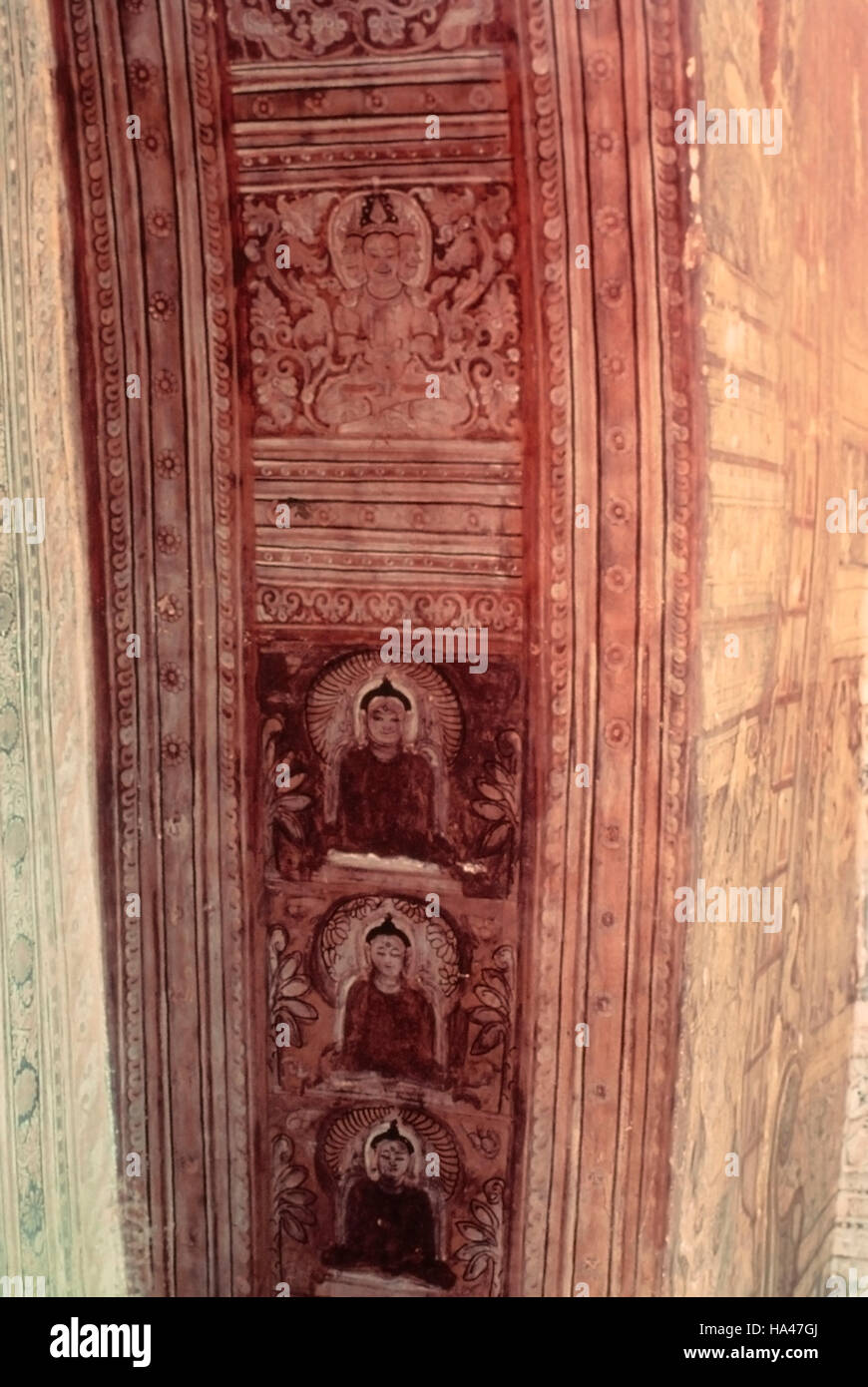 Wall paintings of the three-faced figure and the Buddha. Payathonzu ...