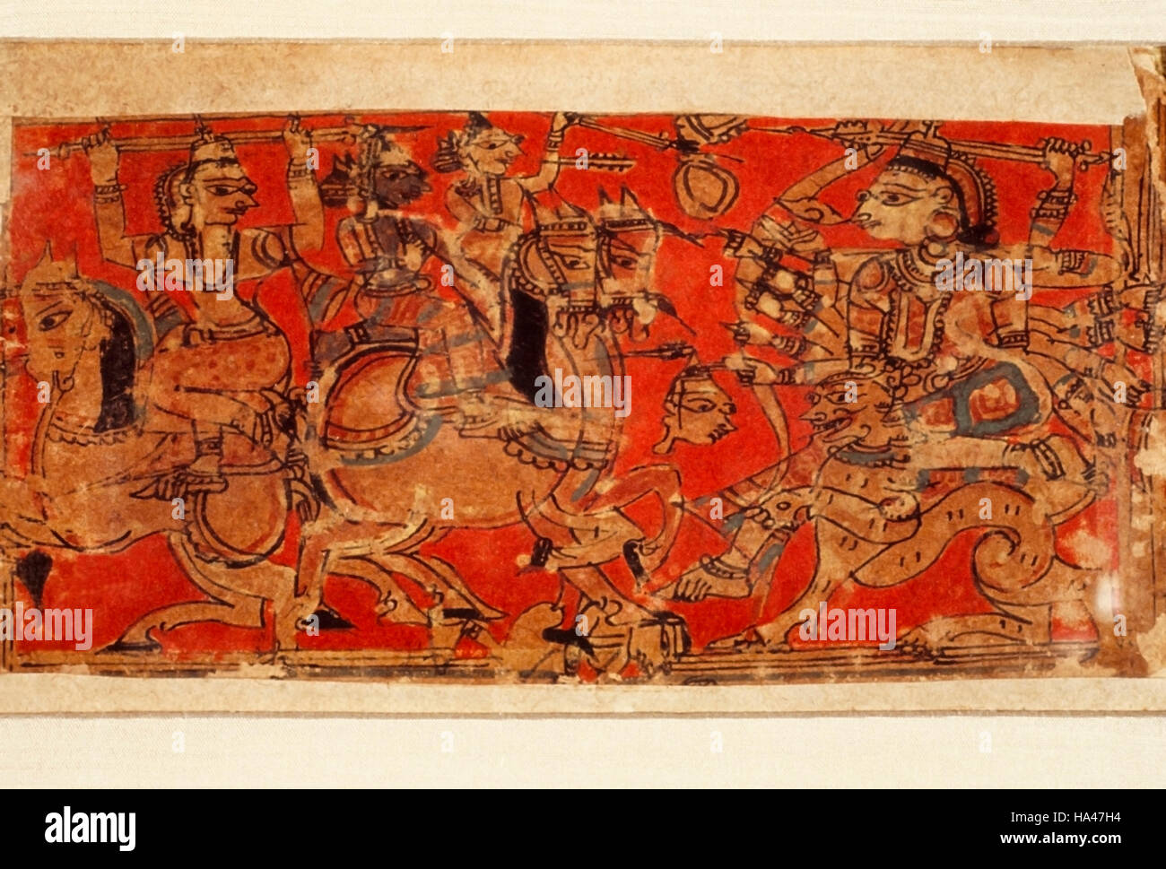 Durga from Durgashaptasati. Pahari painting. Dated: 1471. Pipalmir ...