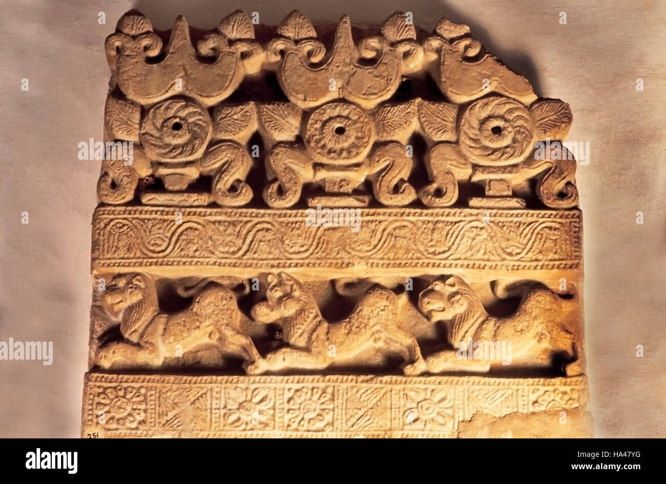 Amaravati stupa, Fragment Depicting Triratna and Lions. India, 1st ...