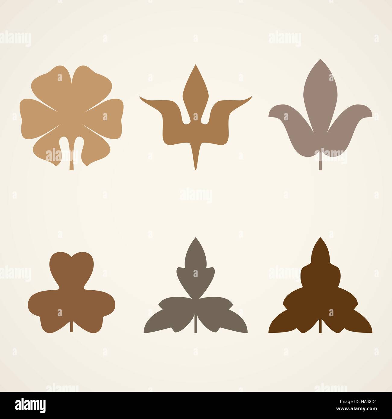 Decorative brown leaves pattern set isolated on white vector. Various ...