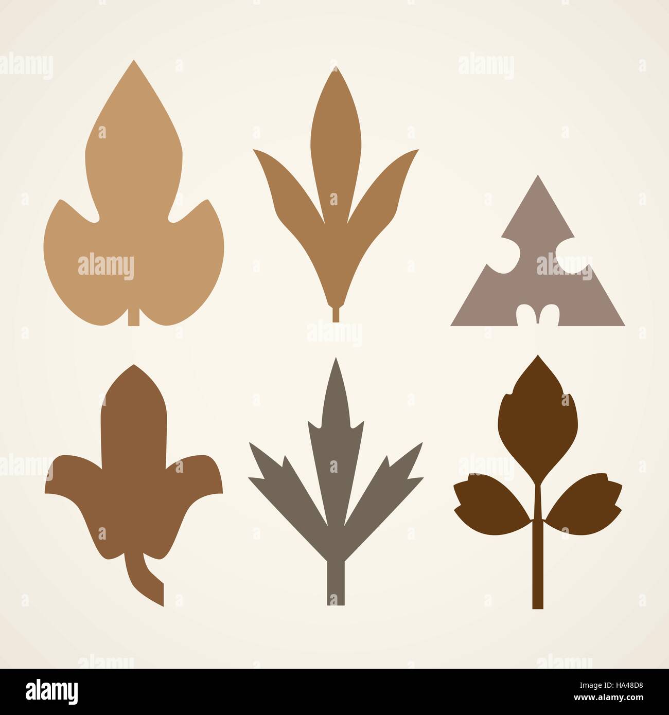 Decorative brown leaves pattern set isolated on white vector. Various ...