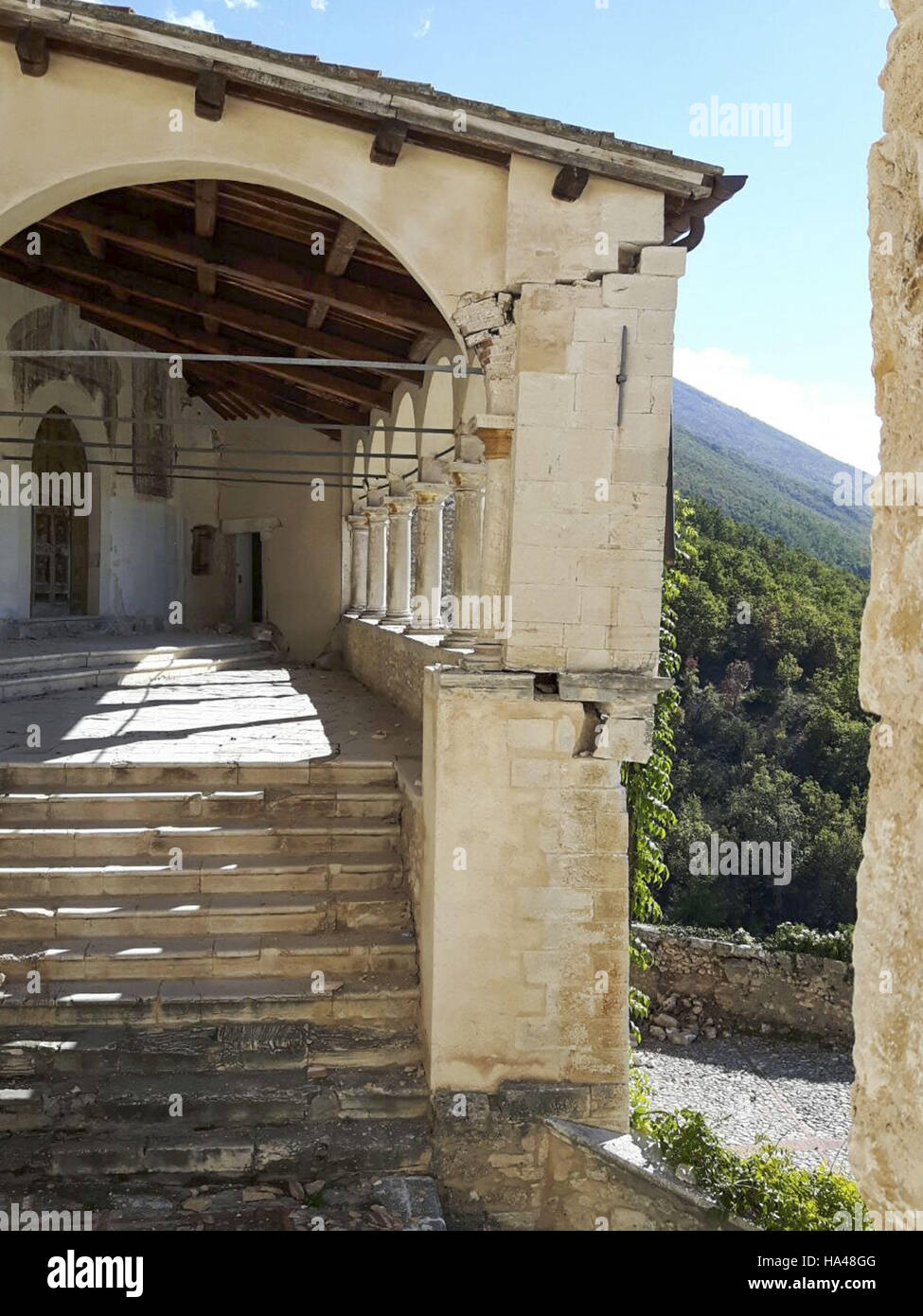 Aftermath of the earthquake in the town of Valnerina, Italy. Buildings ...
