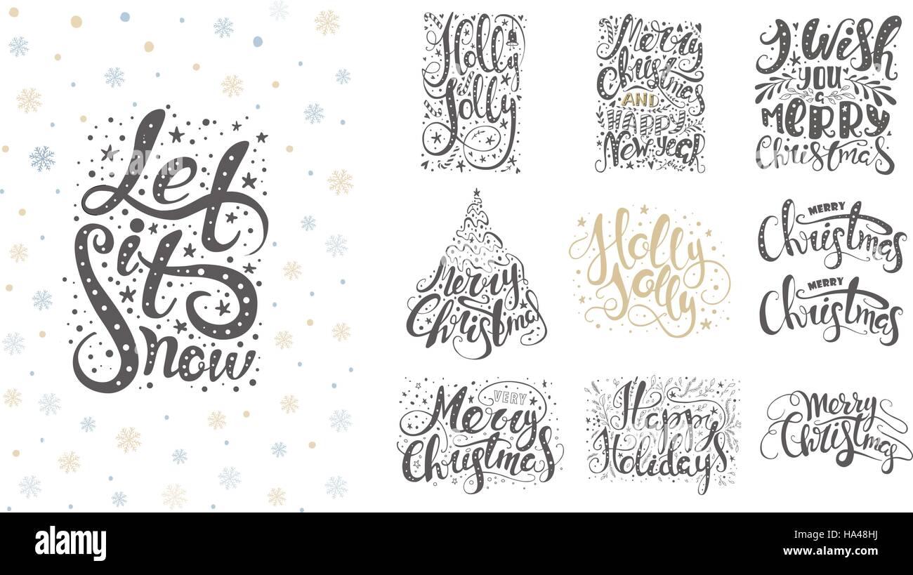 Merry christmas lettering over with snowflakes. Hand drawn text Stock ...