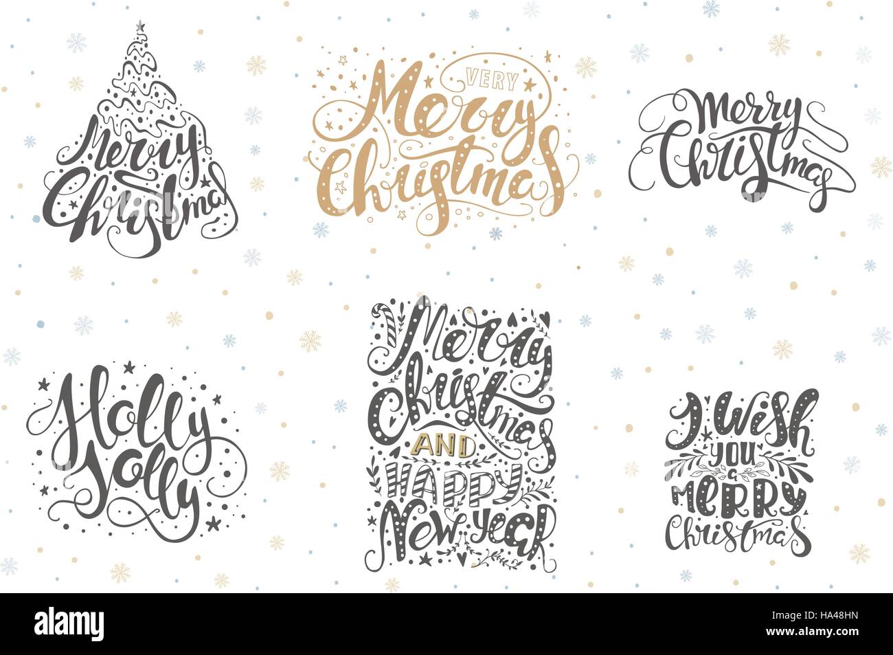 Merry christmas lettering over with snowflakes. Hand drawn text Stock ...
