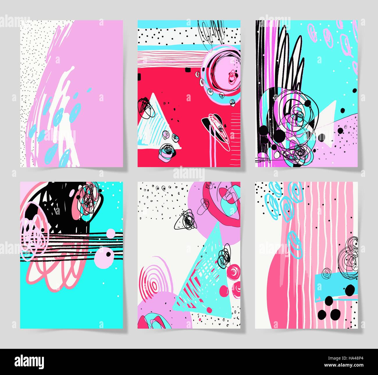 set of 6 modern abstract digital contemporary painting in trendy Stock ...