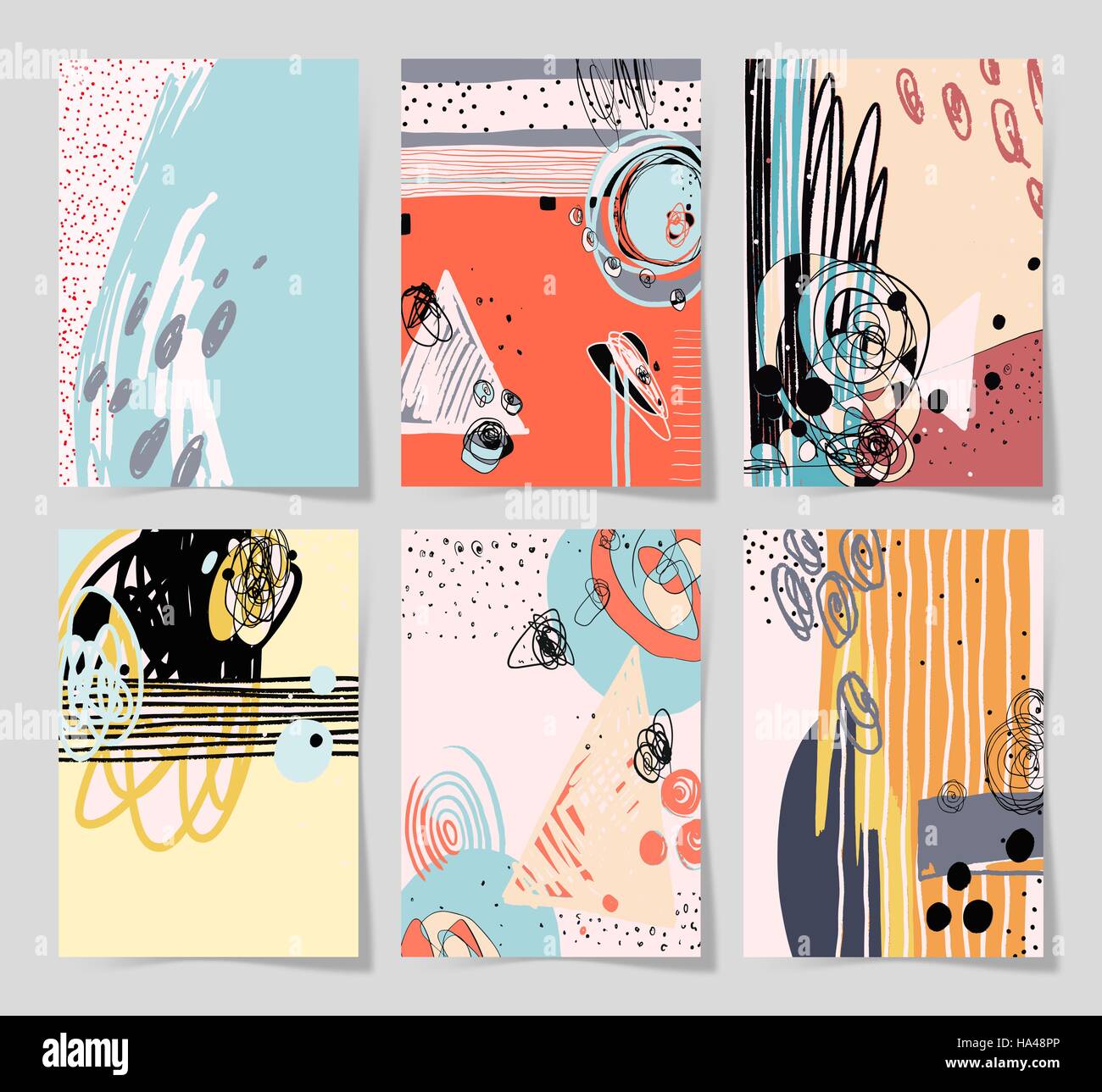 set of 6 modern abstract digital contemporary painting A4 format Stock ...