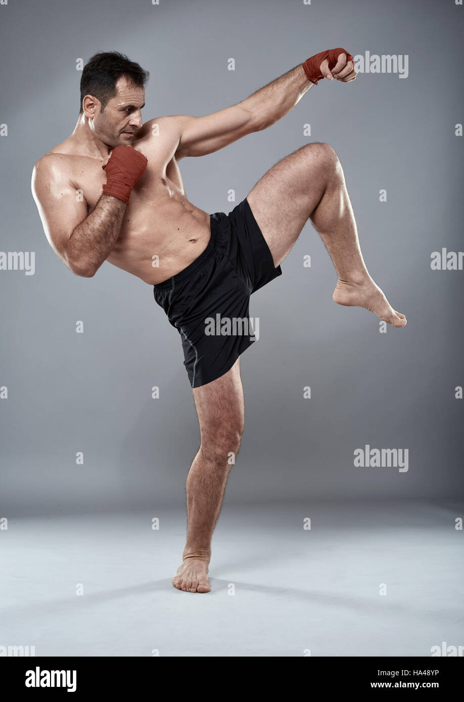 Muay thai fighter in various postures - see the whole series Stock ...