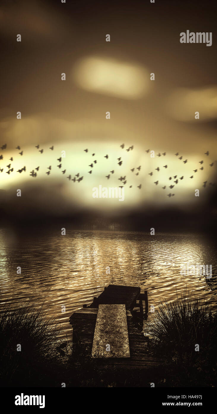 Lake with wood platform hi-res stock photography and images - Alamy