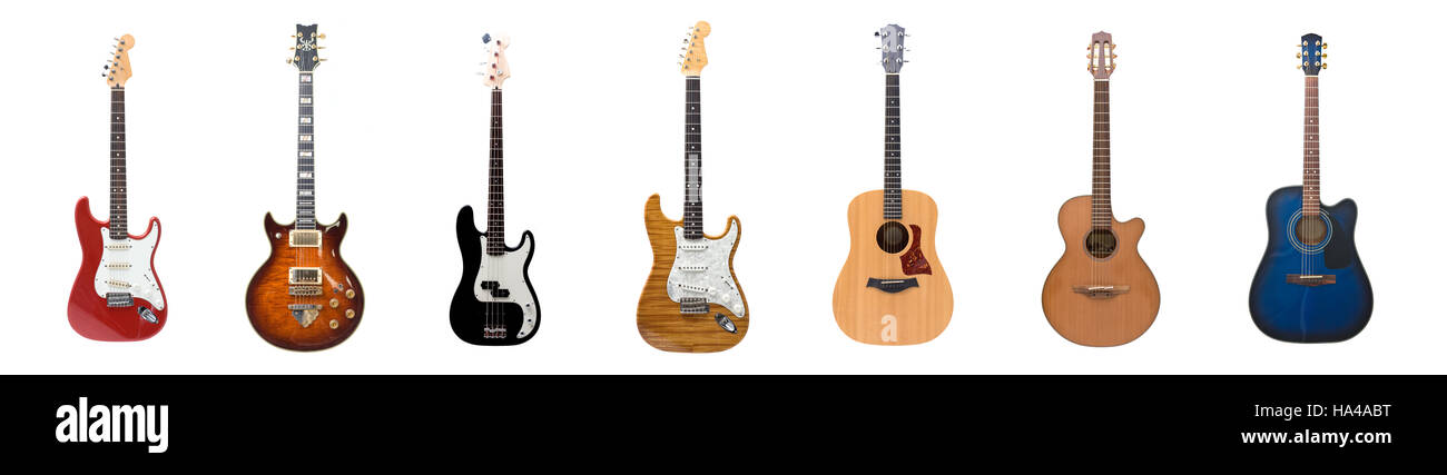 Multiply guitars merged, isolated on white Stock Photo - Alamy