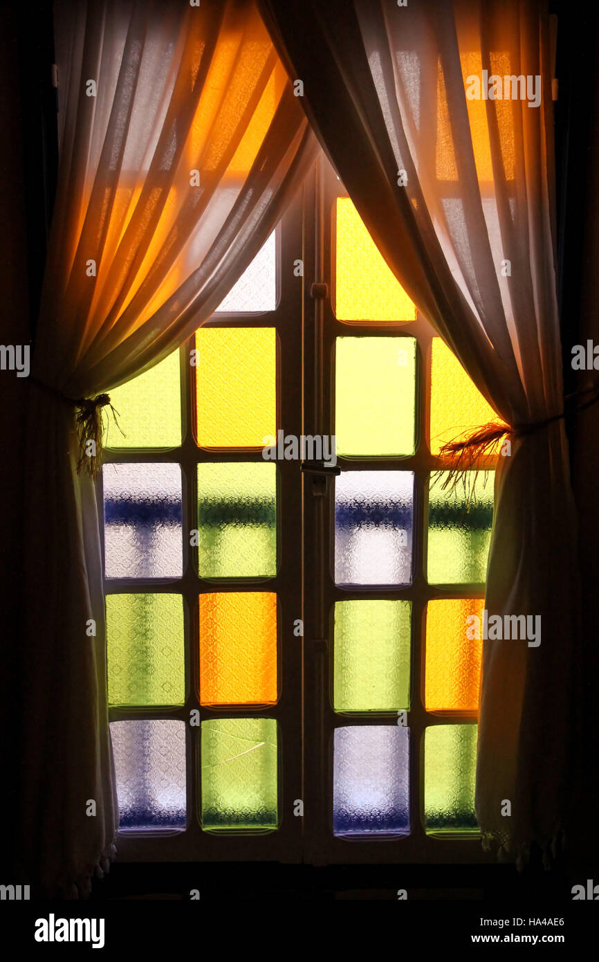 Stained glass window in the hotel room Stock Photo - Alamy