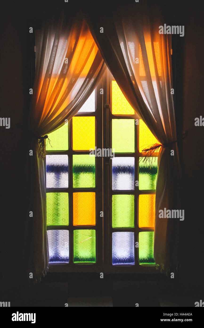 Stained glass window in the hotel room Stock Photo - Alamy