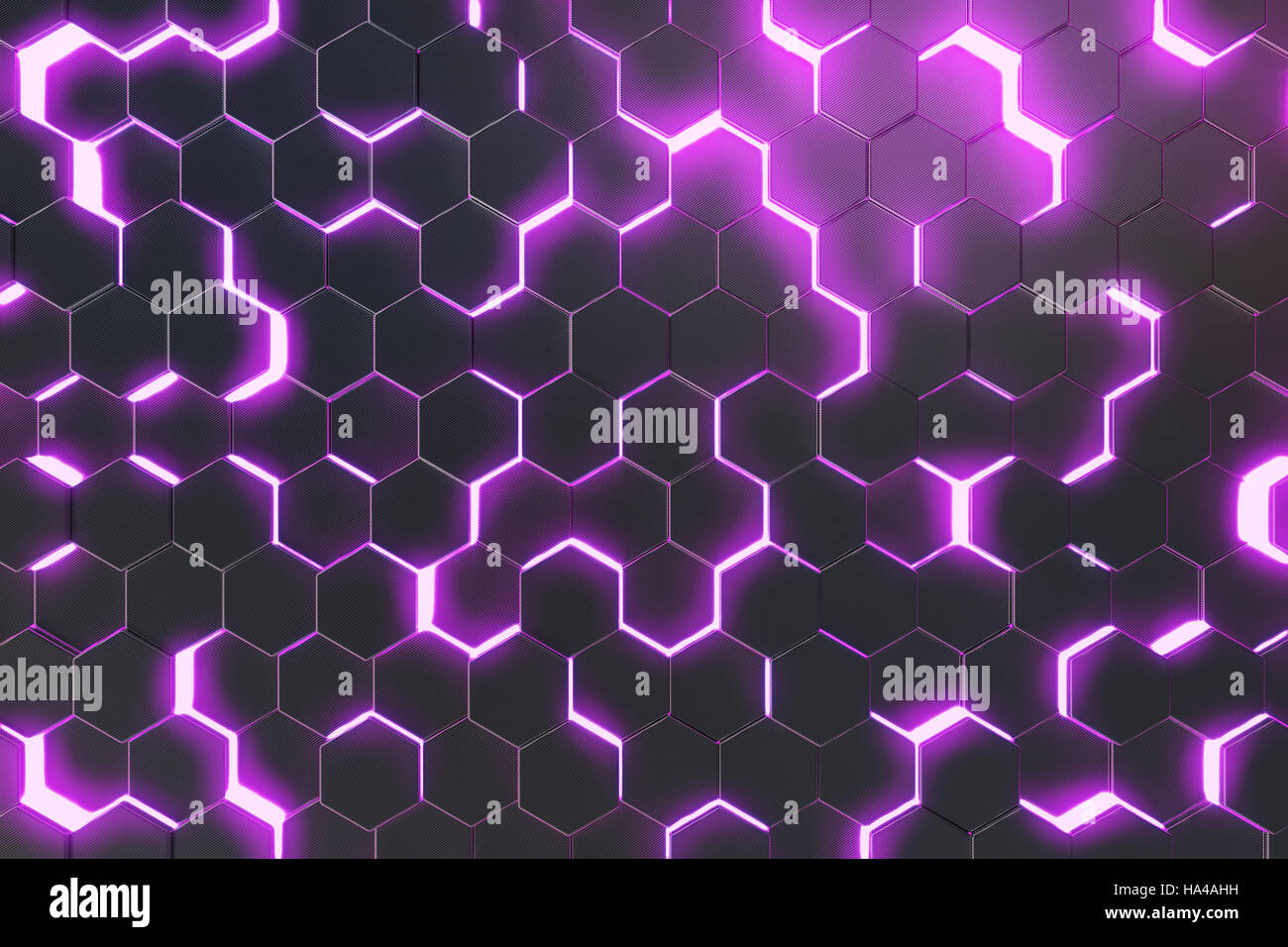 Abstract purple background of futuristic surface with hexagons. 3d ...
