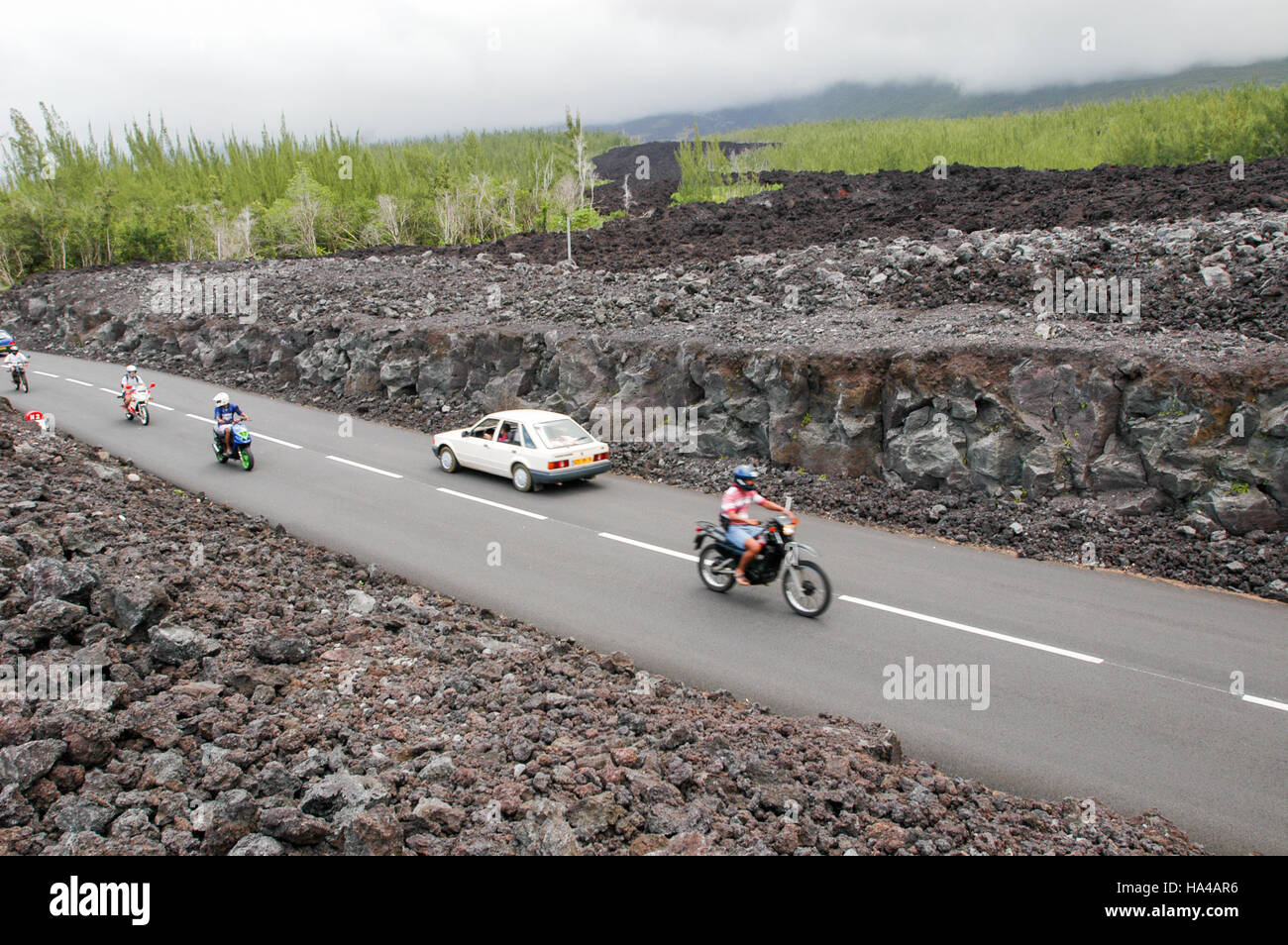La Reunion island, France - 29 December 2002: people driving them car ...
