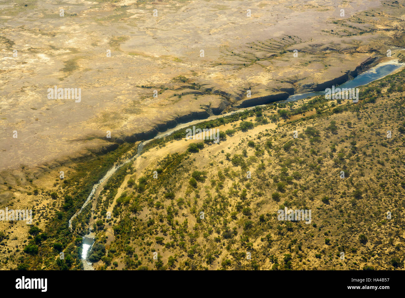 An aerial view of the Neales River cutting through the parched ...