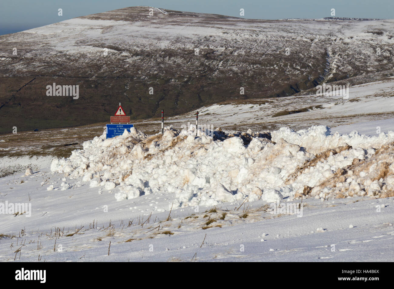 Piles of snow on the roadside on Hartside Pass, Cumbria Stock Photo - Alamy