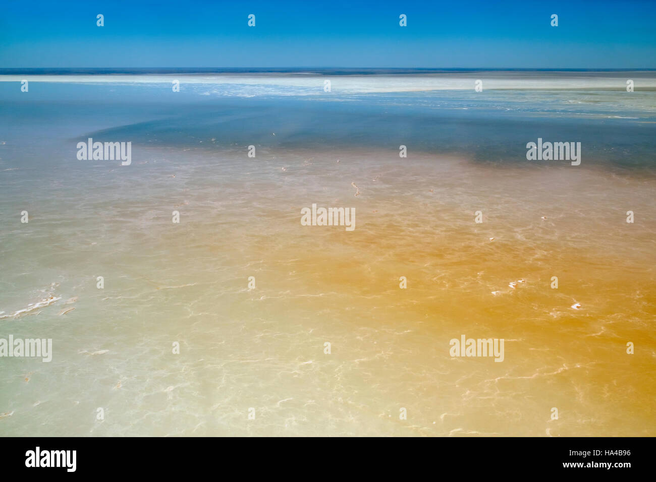 An aerial view of the rare flooding of Kati Thanda - Lake Eyre in the ...