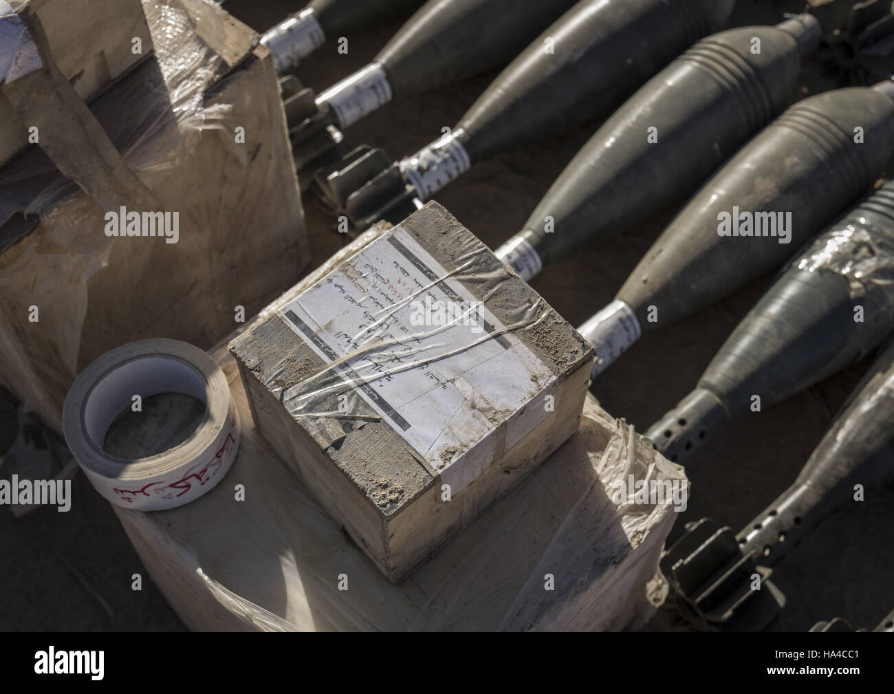 Nineveh Governorate, Iraq. 26th Nov, 2016. ISIS weapons near Karemlesh ...