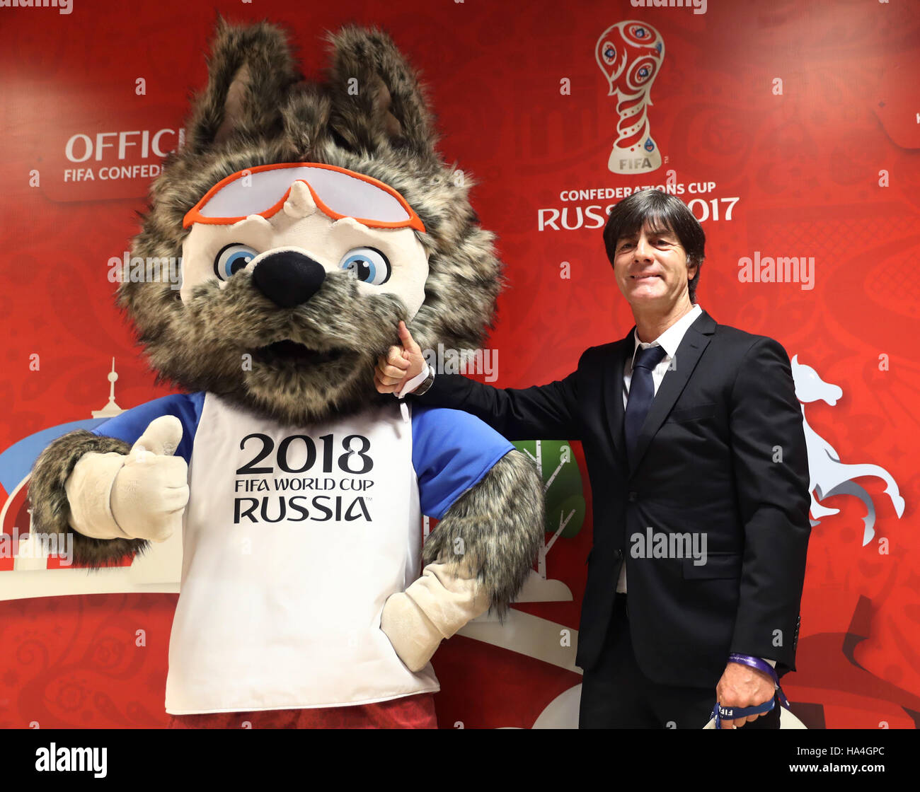 German natioanl soccer coach Joachim Loew and wolf mascot "Sabiwaka ...
