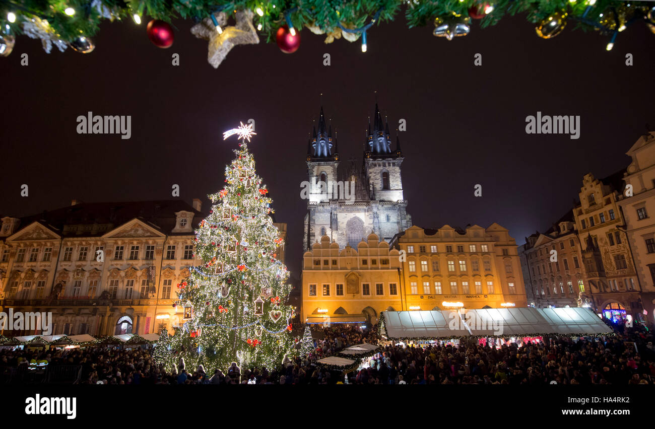 Prague, Czech Republic. 26th Nov, 2016. Giant Christmas tree lit up at ...