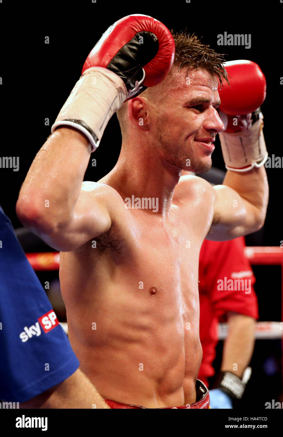 Martin Joseph Ward celebrates victory over Ronnie Clark during the ...