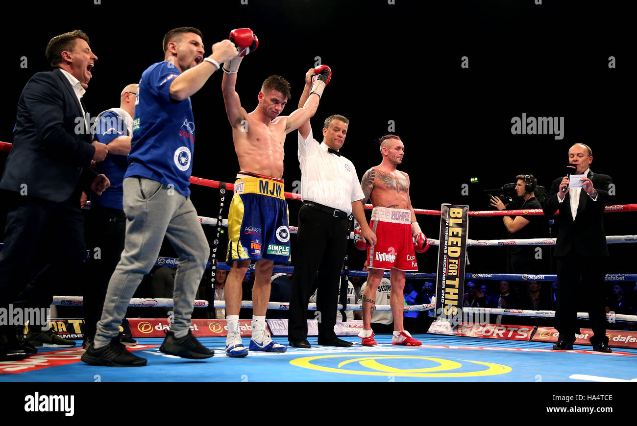 Martin Joseph Ward celebrates victory over Ronnie Clark during the ...
