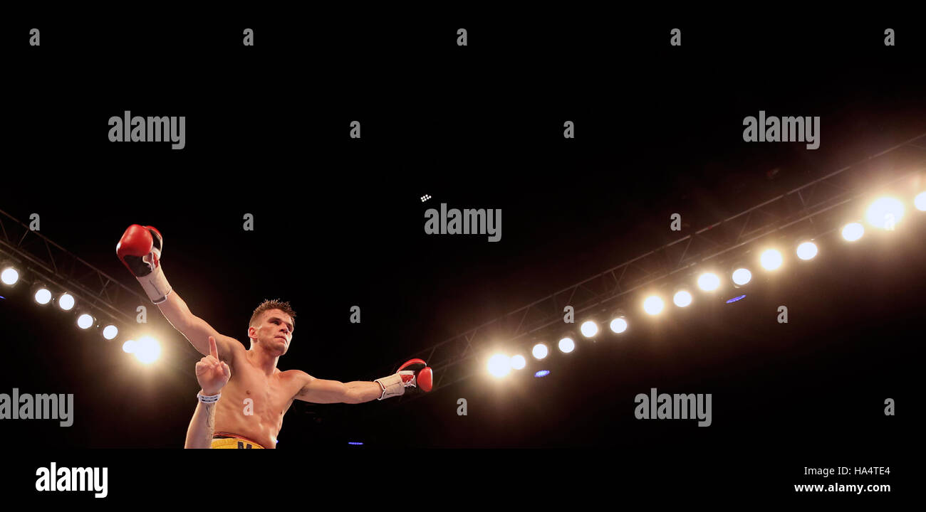 Martin Joseph Ward celebrates victory over Ronnie Clark during the ...