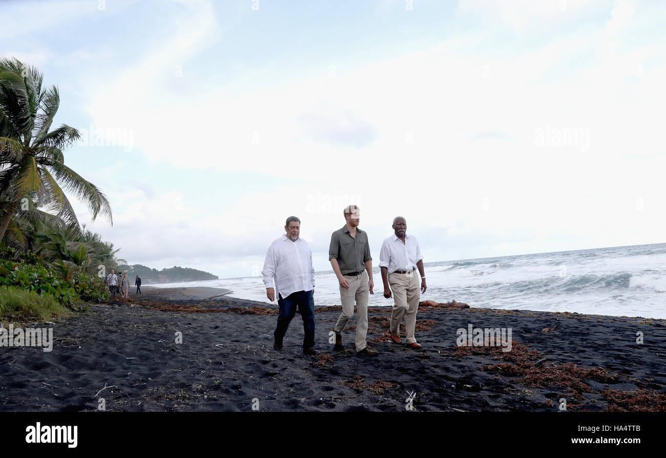 Prince Harry with Prime Minister Ralph Gonsalves (left) and Govenor ...