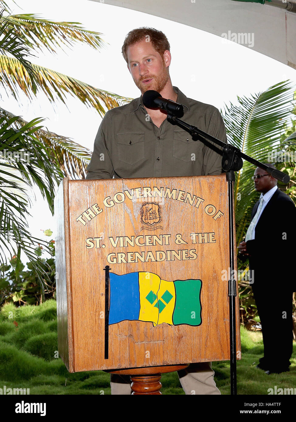 Prince Harry speaks during a visit to a Turtle Conservation Project at ...
