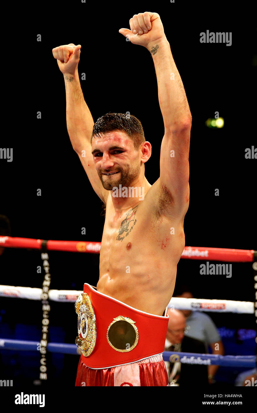 Martin Gethin celebrates victory over John Wayne Hibbert during the ...