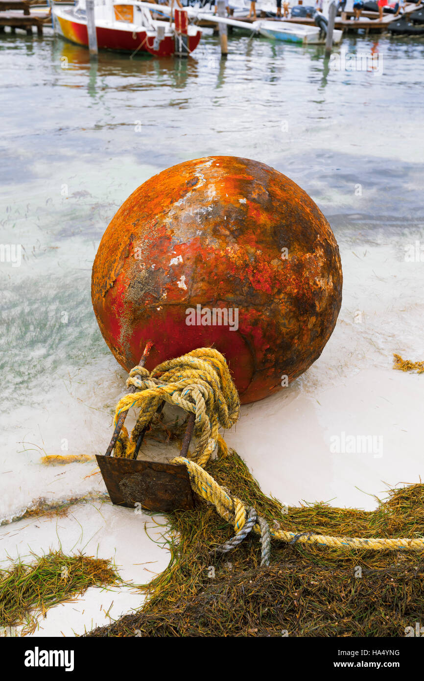 View of a rusty metal buoy in the Caribbean Stock Photo - Alamy