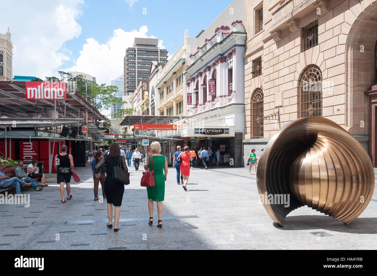 Pedestrianised Queen Street Mall, Brisbane City, Brisbane, Queensland ...