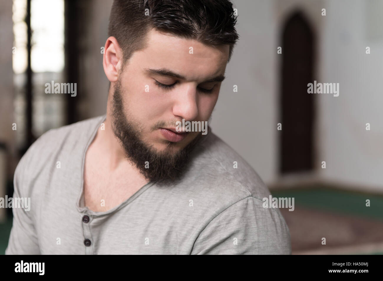Humble Muslim Man Is Praying In The Mosque Stock Photo - Alamy