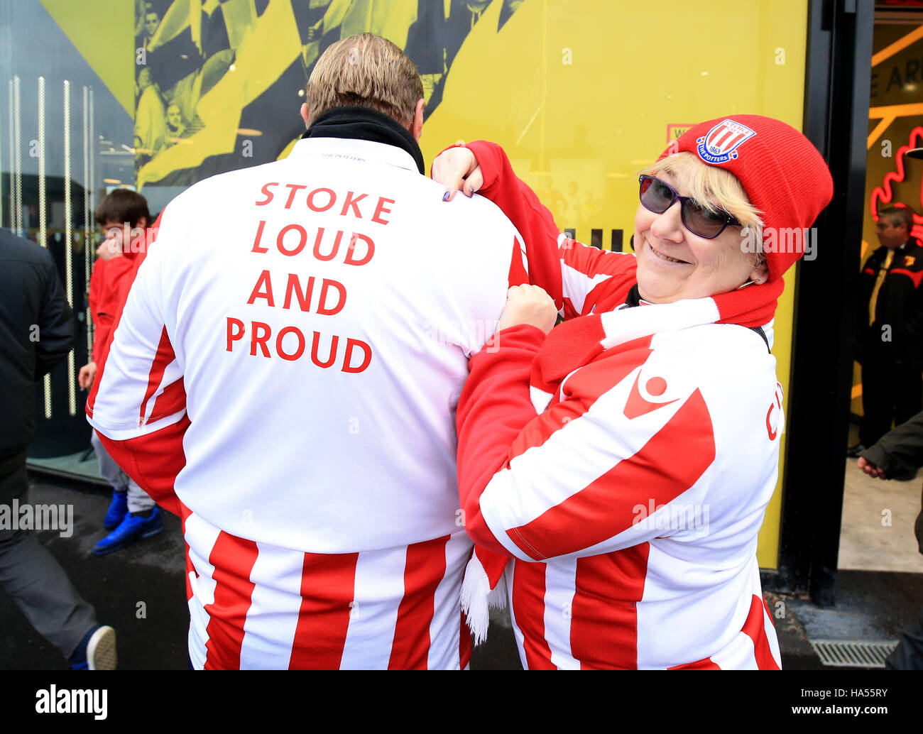 Stoke City supporters Peter and Sharon Clark pose for a picture before ...