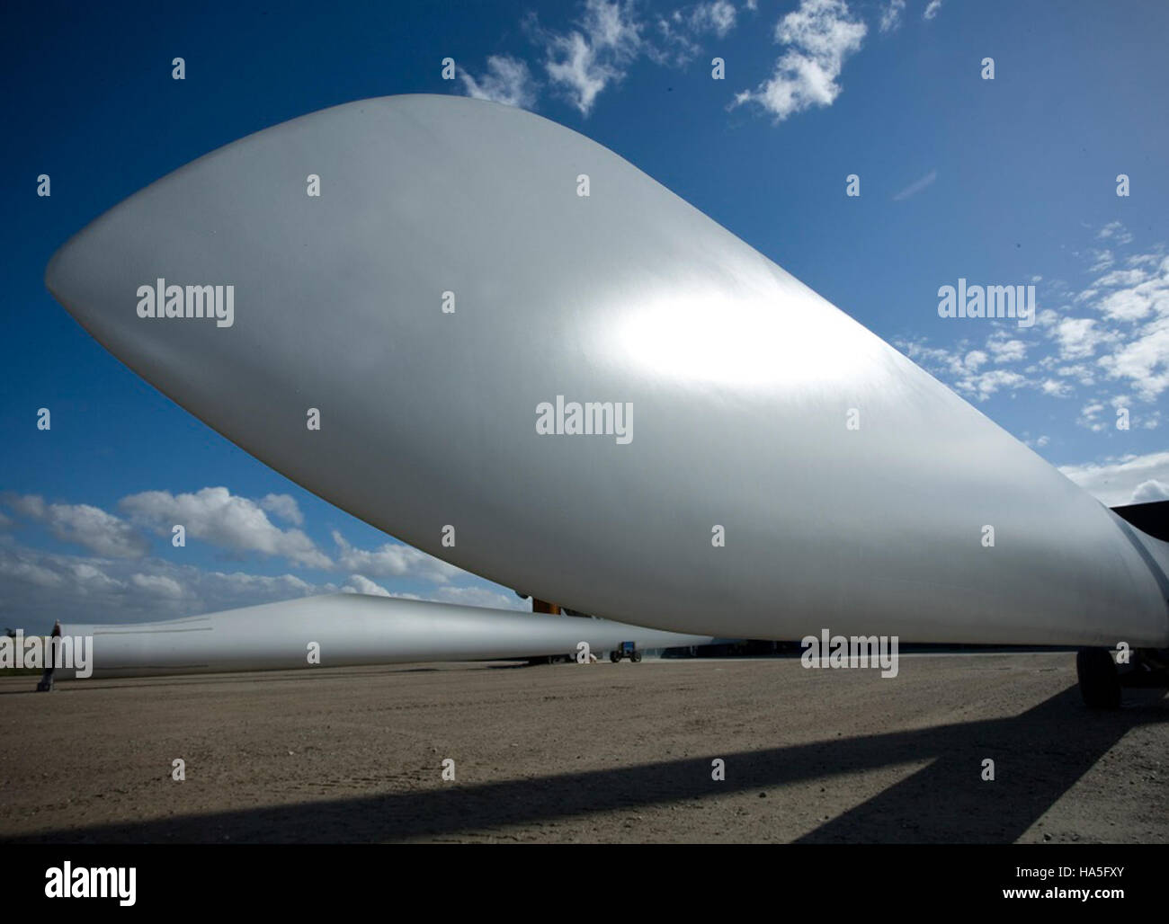 The 53-meter wind turbine blade at Aalborg, Denmark, is part of the ...