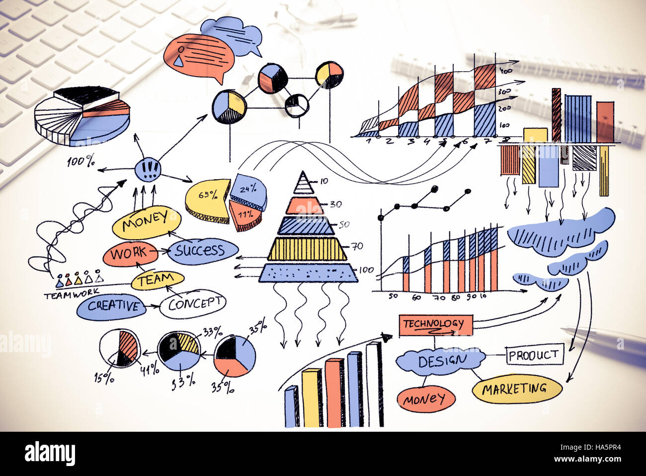 Color business strategy sketch on white background Stock Photo - Alamy