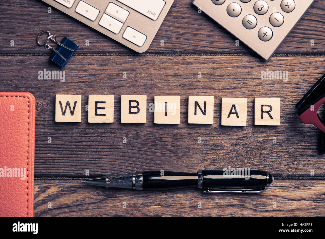 Workspace desk with keyboard office working stuff and wooden elements ...
