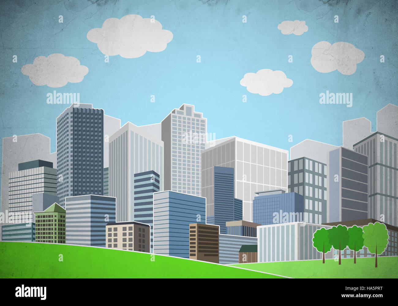 Illustration of cityscape with fancy buildings and skyscrapers Stock ...