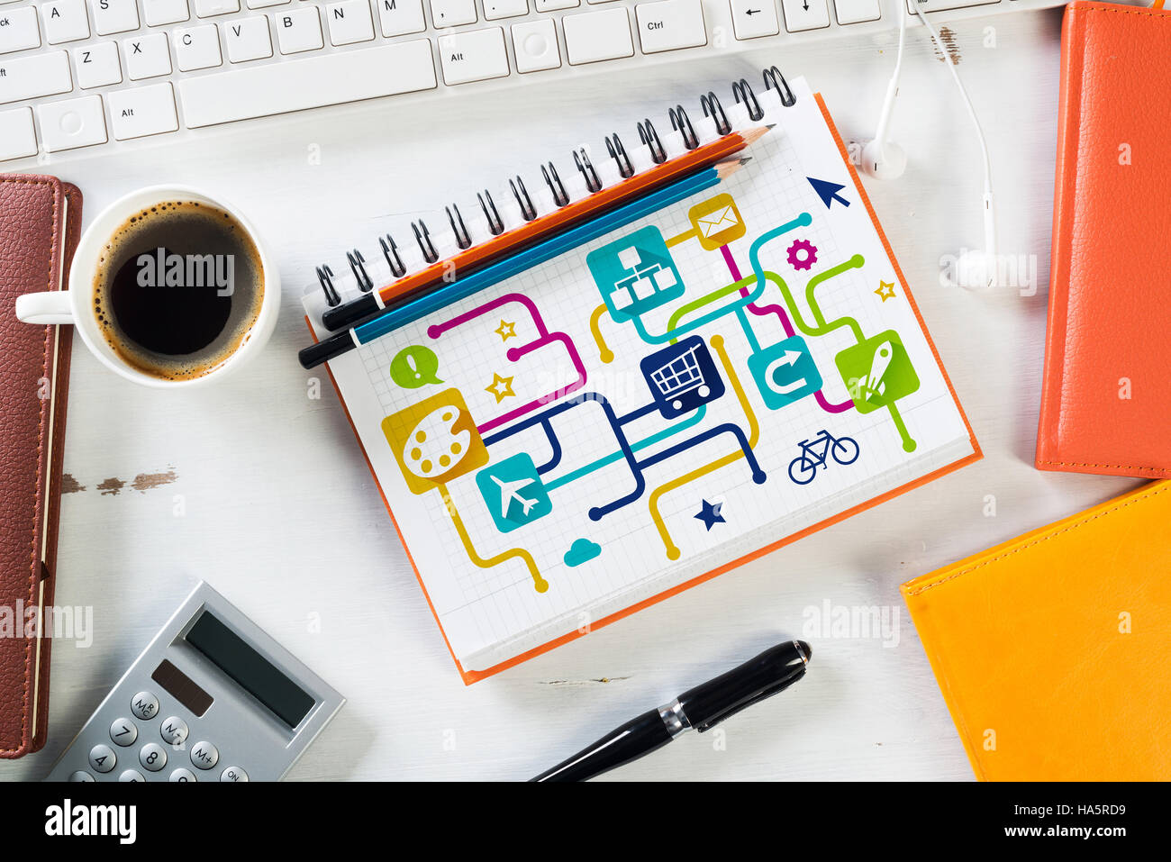 Business workplace with devices and stationary stuff presenting still ...